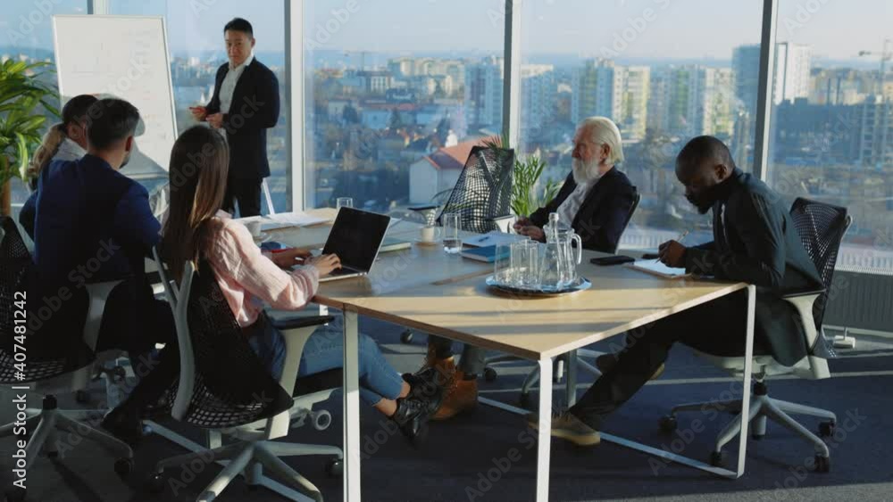 Asian Boss Leading Corporate Brainstorming Lecture Meeting Presenting ...