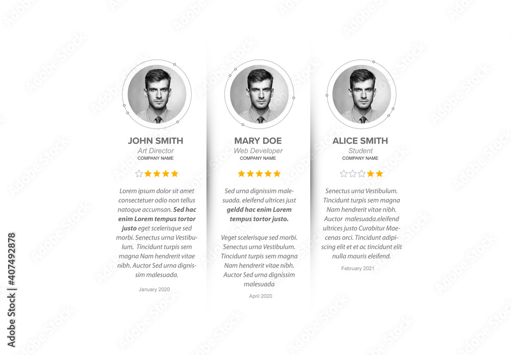 Testimonials Review Section Layout Stock Template | Adobe Stock