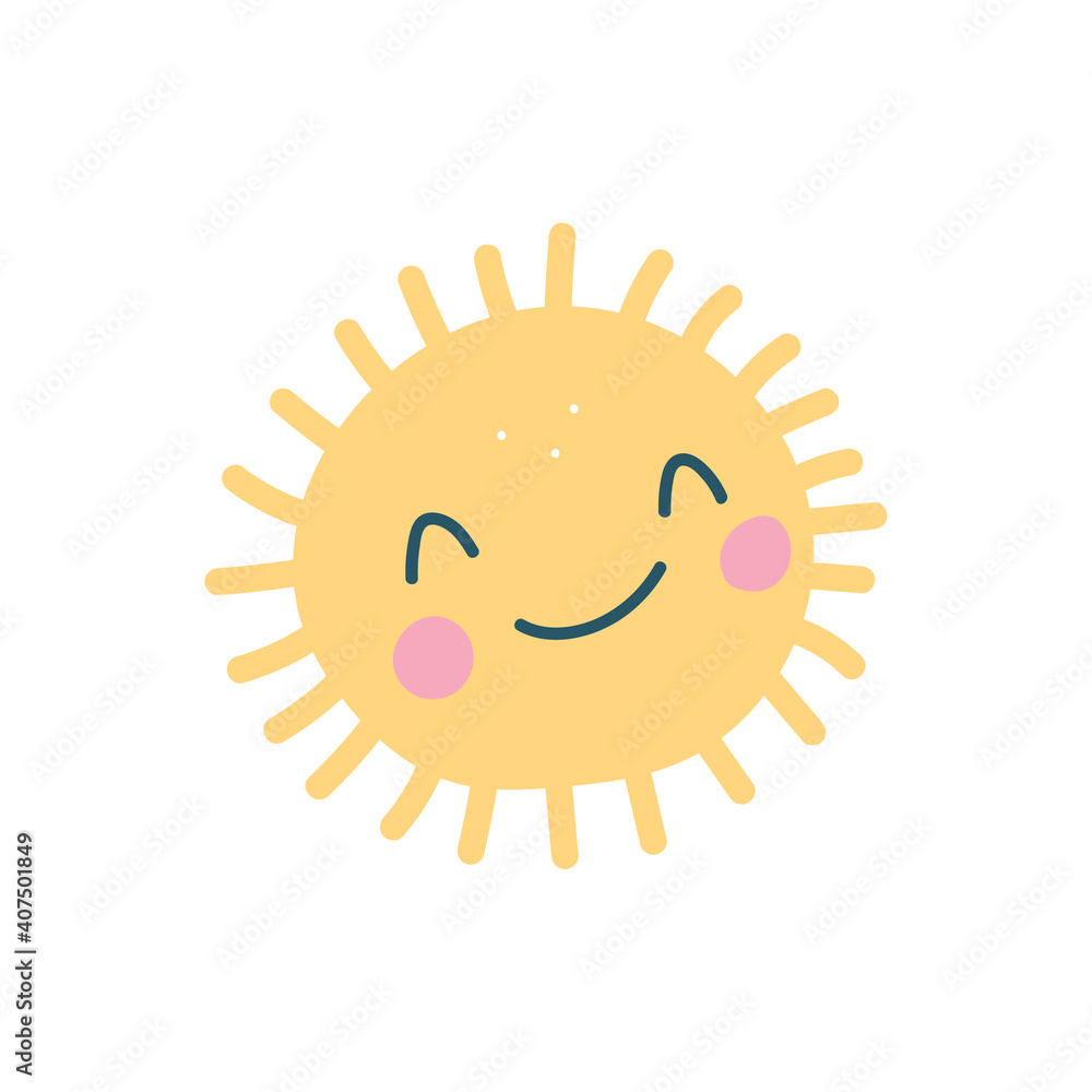 Cute sun. Sunshine emoji, cute smiling face. Summer sunlight emoticon ...