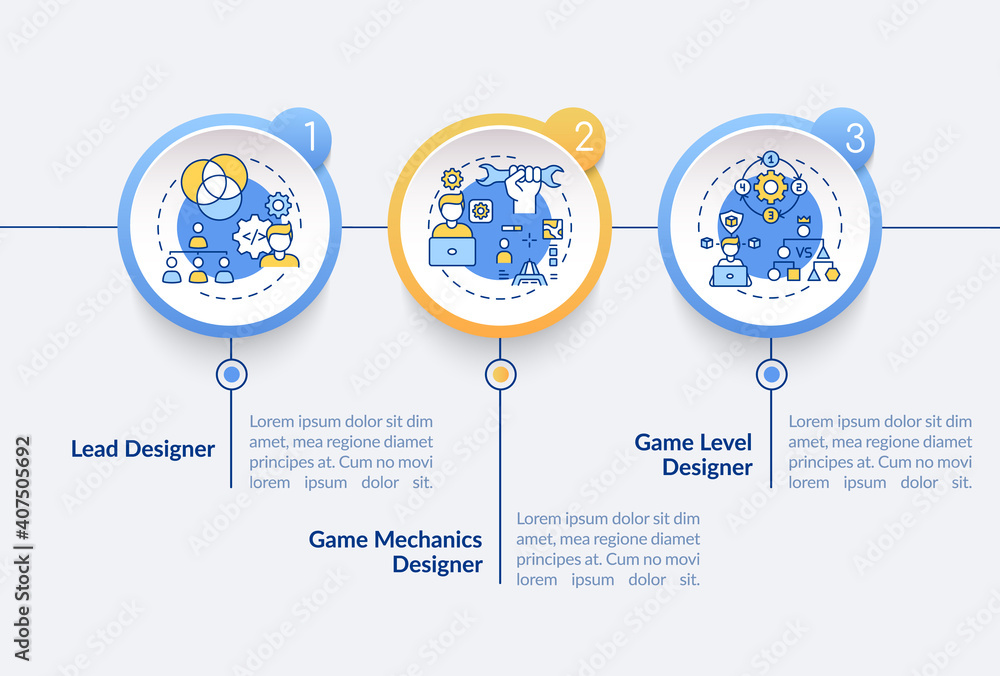 Game designers types vector infographic template. Lead designer ...