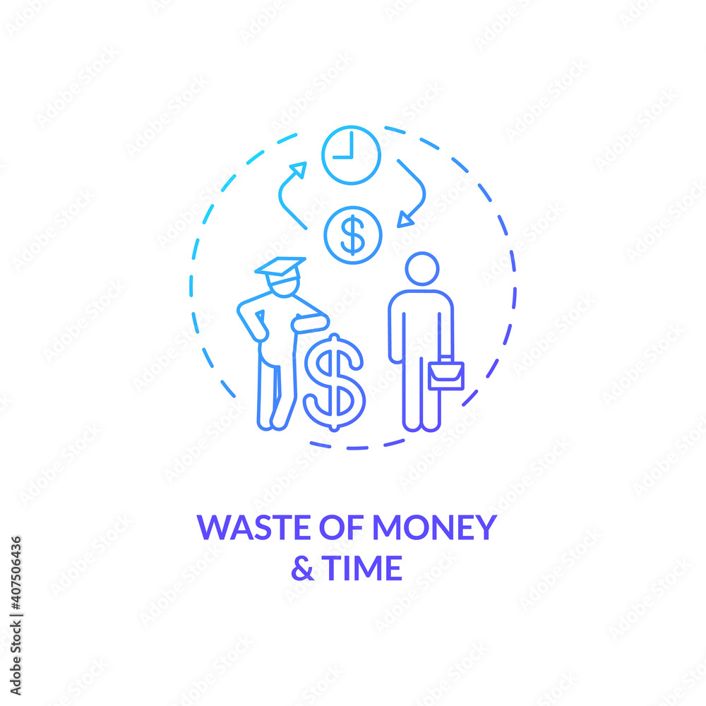 Money and time wasting concept icon. Staff training disadvantage idea ...