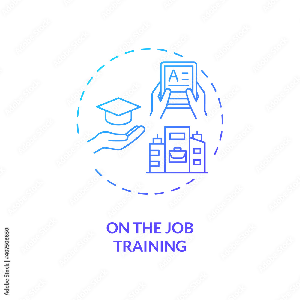 On-the-job training concept icon. Staff development method idea thin ...