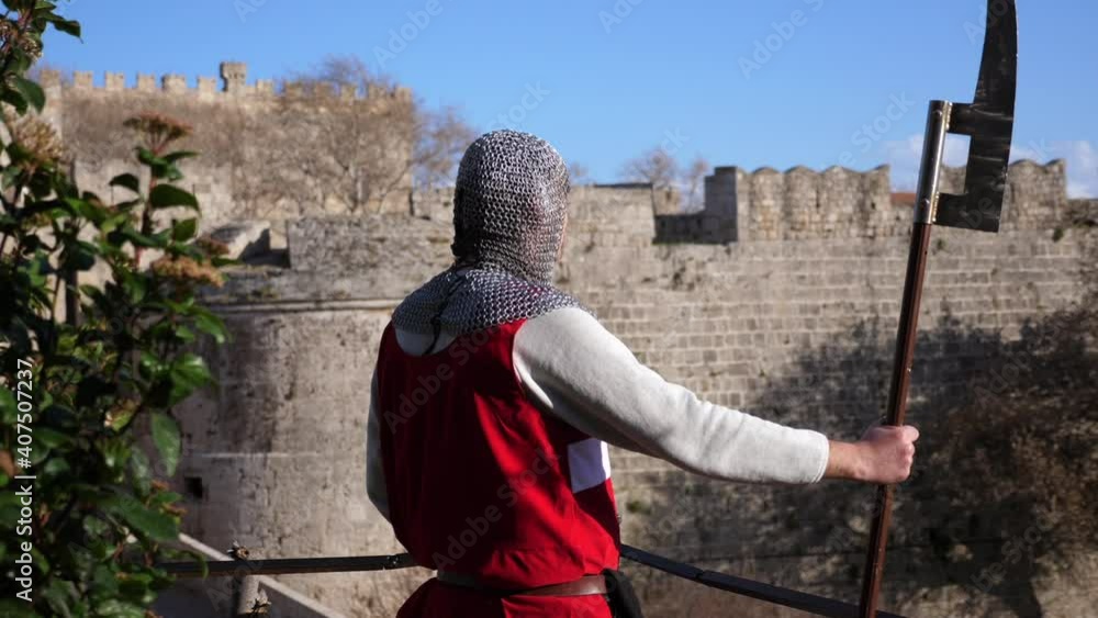 Rhodes Greece : a medieval knight guarding the main gate - entrance of ...