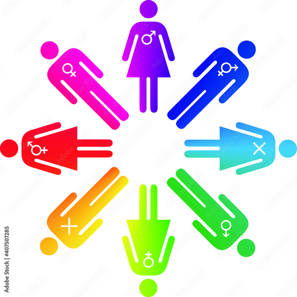 People icons - gender fluidity, gender identity, sexuality. Rainbow in ...