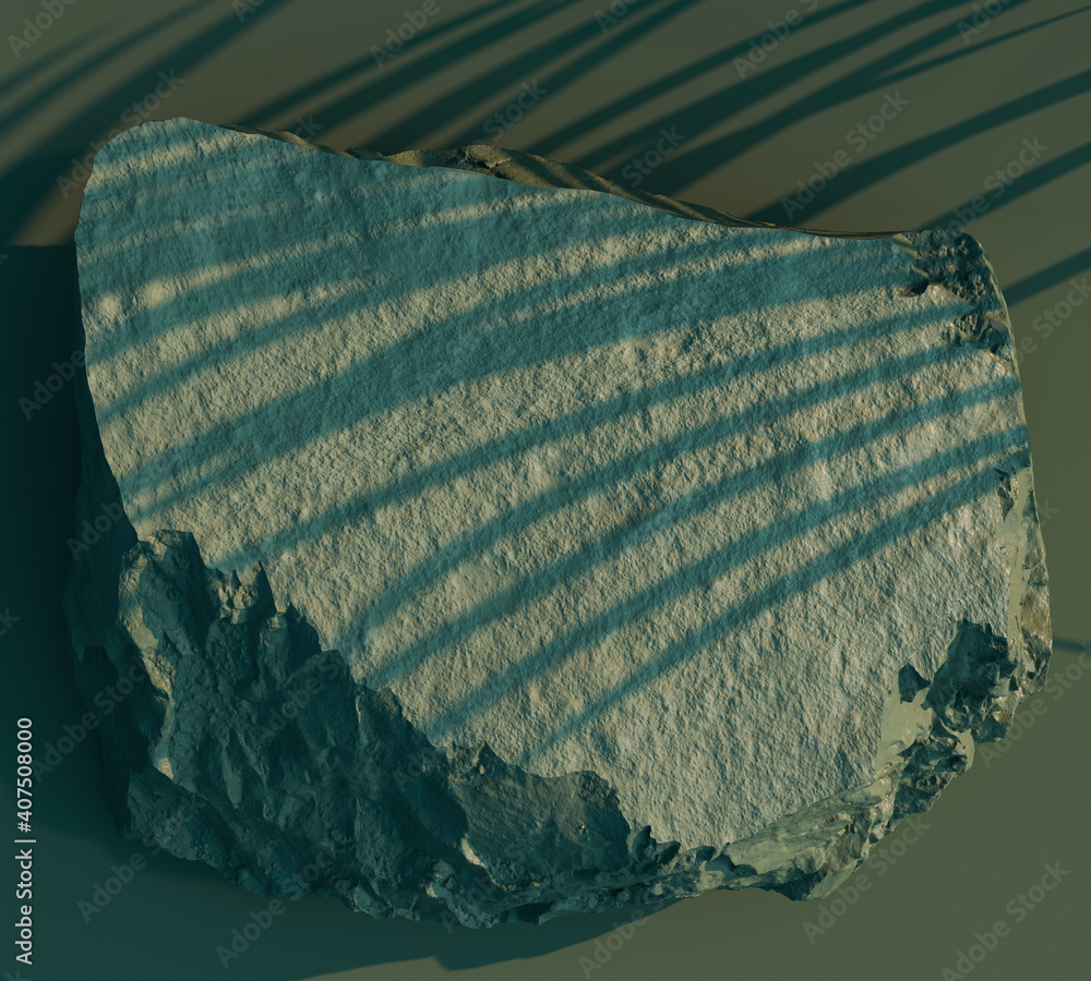 Green Monochromatic top view on large rock with empty mock up space 3D ...