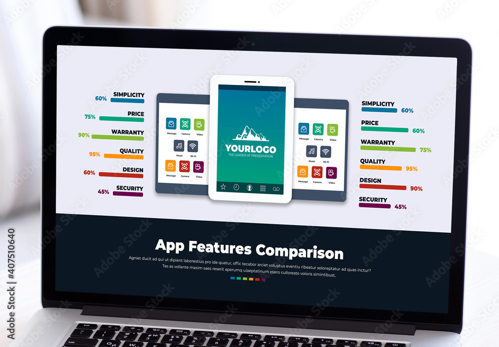 App Features Comparison Infographic with Tablet Mobile Device Stock ...