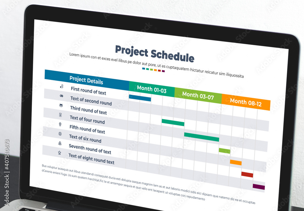 Project Schedule with Monthly Table Stock Template | Adobe Stock
