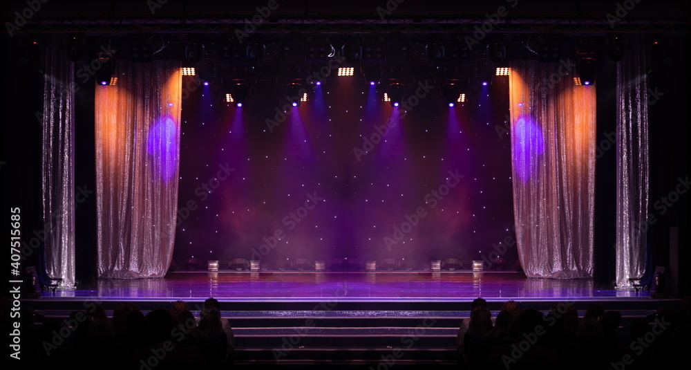 scene, stage light with colored spotlights and smoke Stock Photo ...