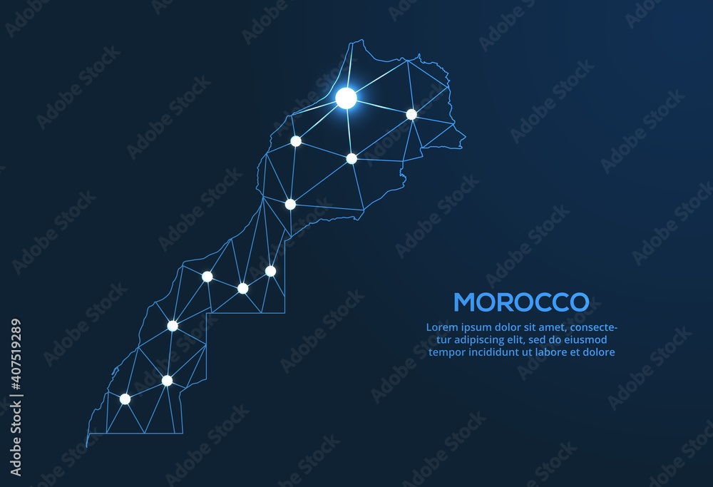 Morocco communication network map. Vector low poly image of a global ...