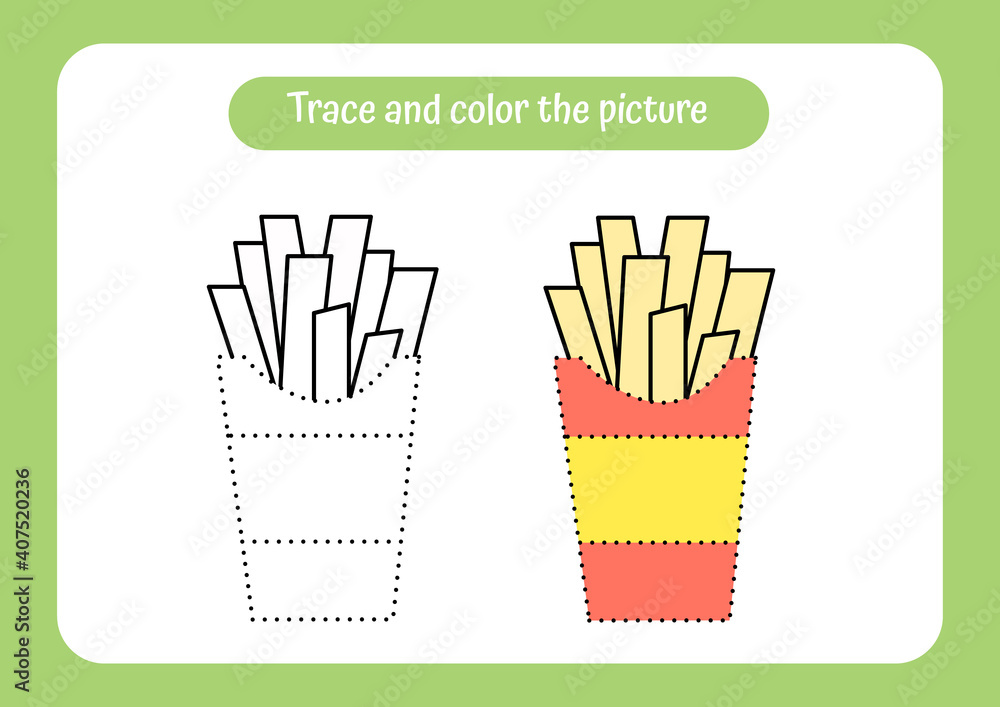 French fry. Trace and color the picture. Educational game for children ...