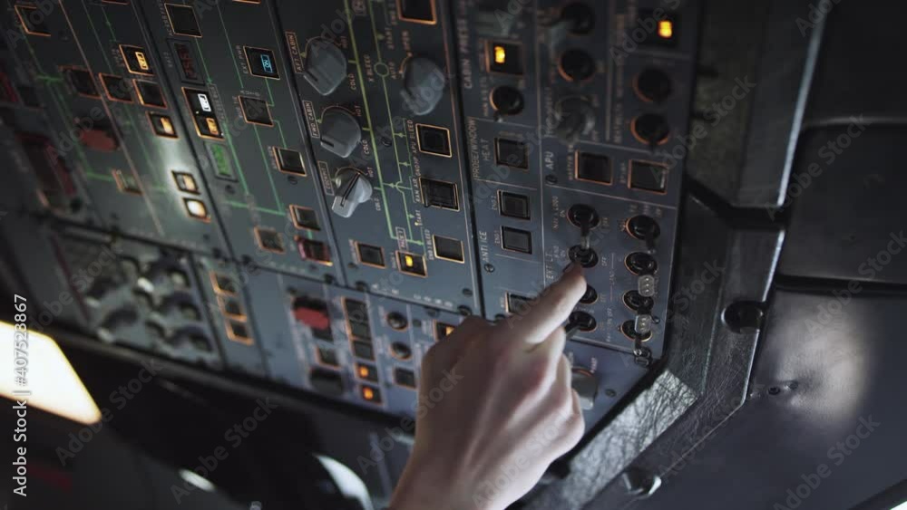 Autopilot control element of an airliner.Panel of switches on an ...