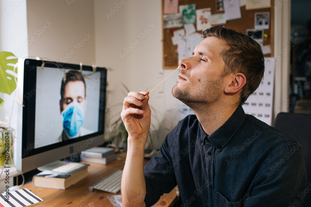 COVID-19 self swab test from home test kit. Coronavirus nasal swab test ...