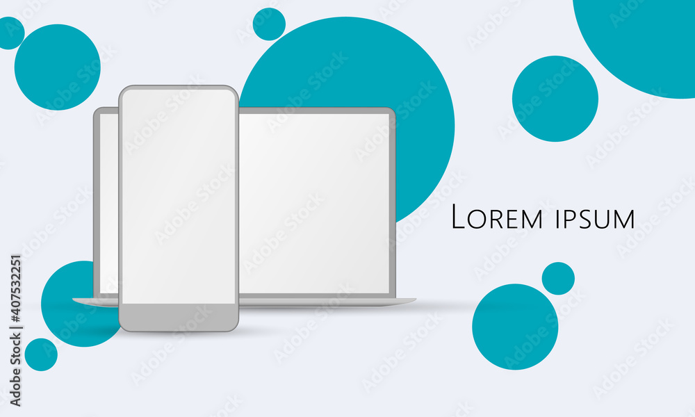 White laptop and smartphone with blank screen on modern background ...
