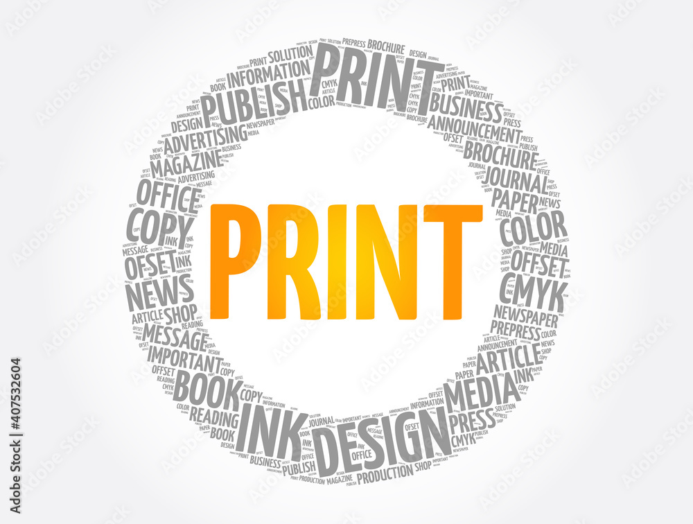 PRINT word cloud, creative business concept background Stock ...