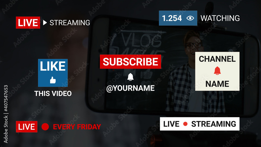 Modern Streaming Graphics with Icons Stock Template | Adobe Stock