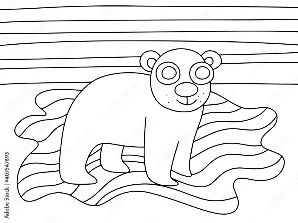 Happy polar bear kid on iceberg coloring page for kids and adults stock ...