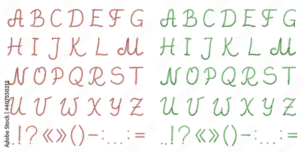 Two hand drawn colored alphabet calligraphy sets in doodle style with ...