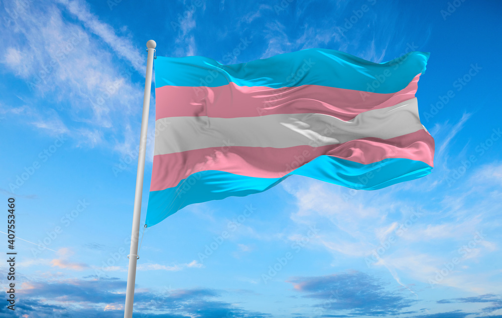 flag of transgender Pride waving in the wind on flagpole against the ...