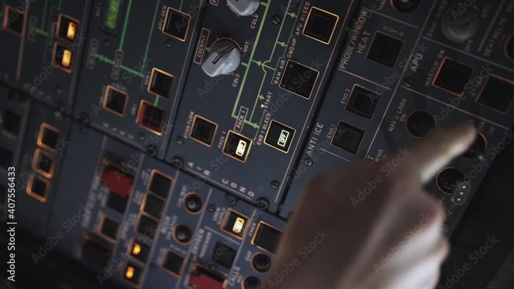 Autopilot control element of an airliner.Panel of switches on an ...