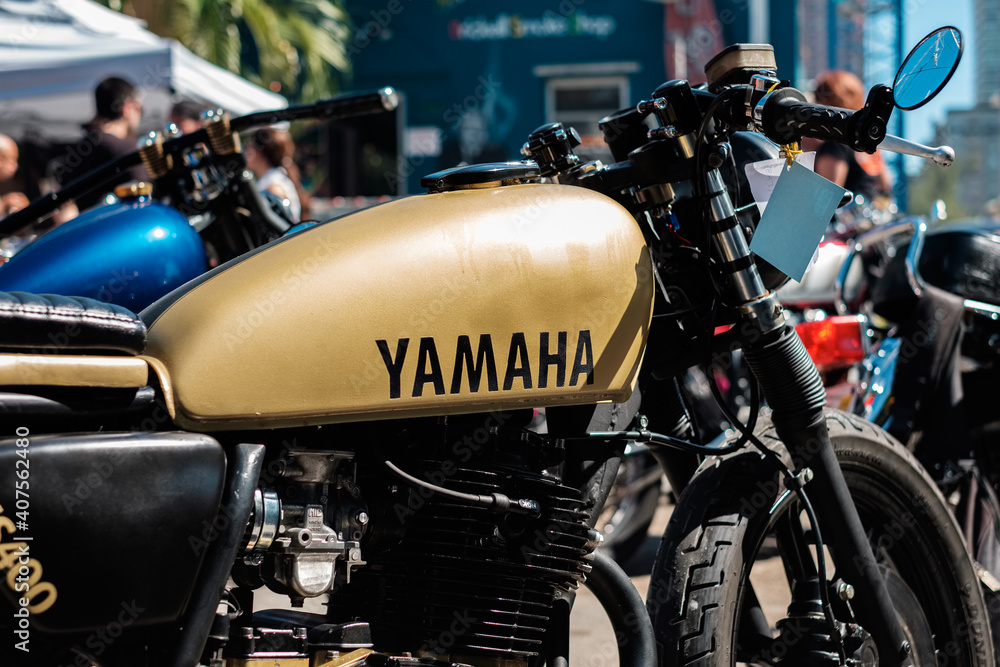 Vintage Cafe Racer style Yamaha motorcycle Stock Photo | Adobe Stock