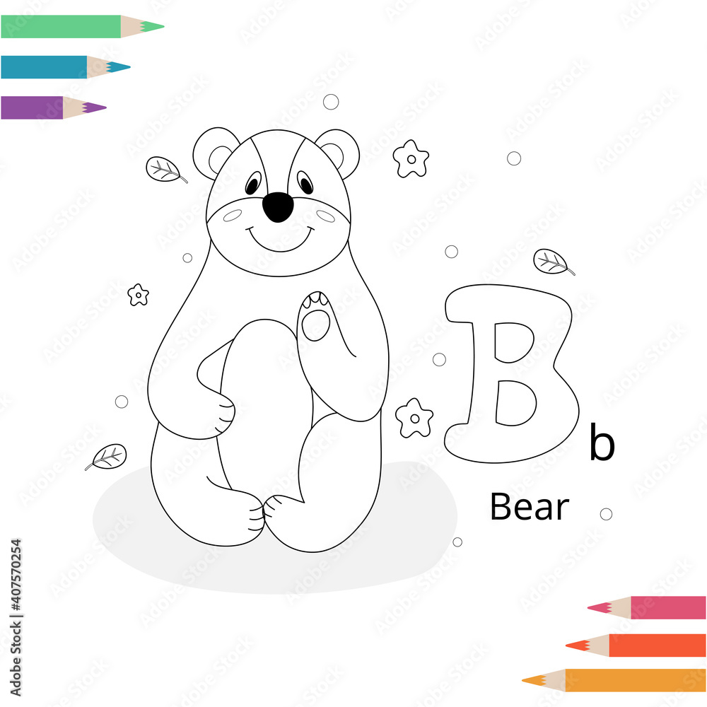 Animal alphabet coloring book page for kids. Vector illustration. Hand ...