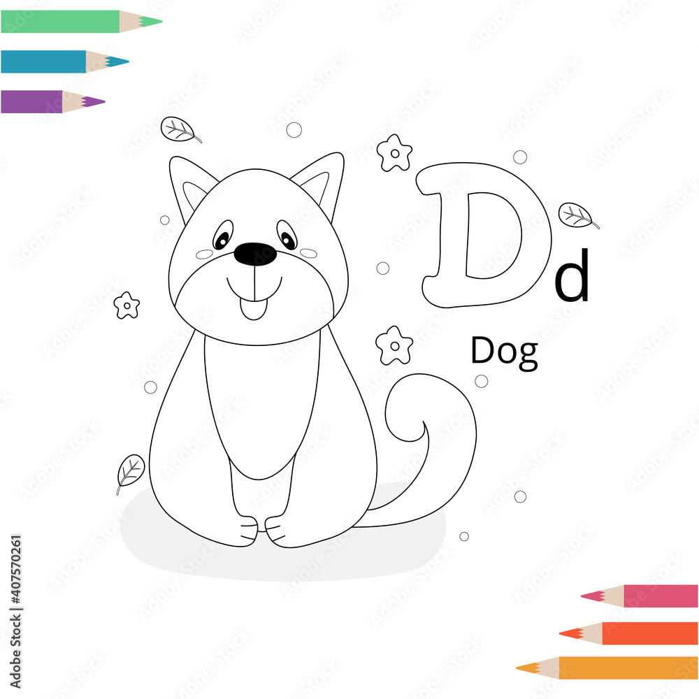 Animal alphabet coloring book page for kids. Vector illustration. Hand ...