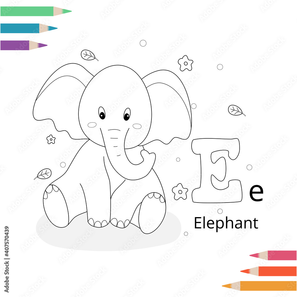 Animal alphabet coloring book page for kids. Vector illustration. Hand ...
