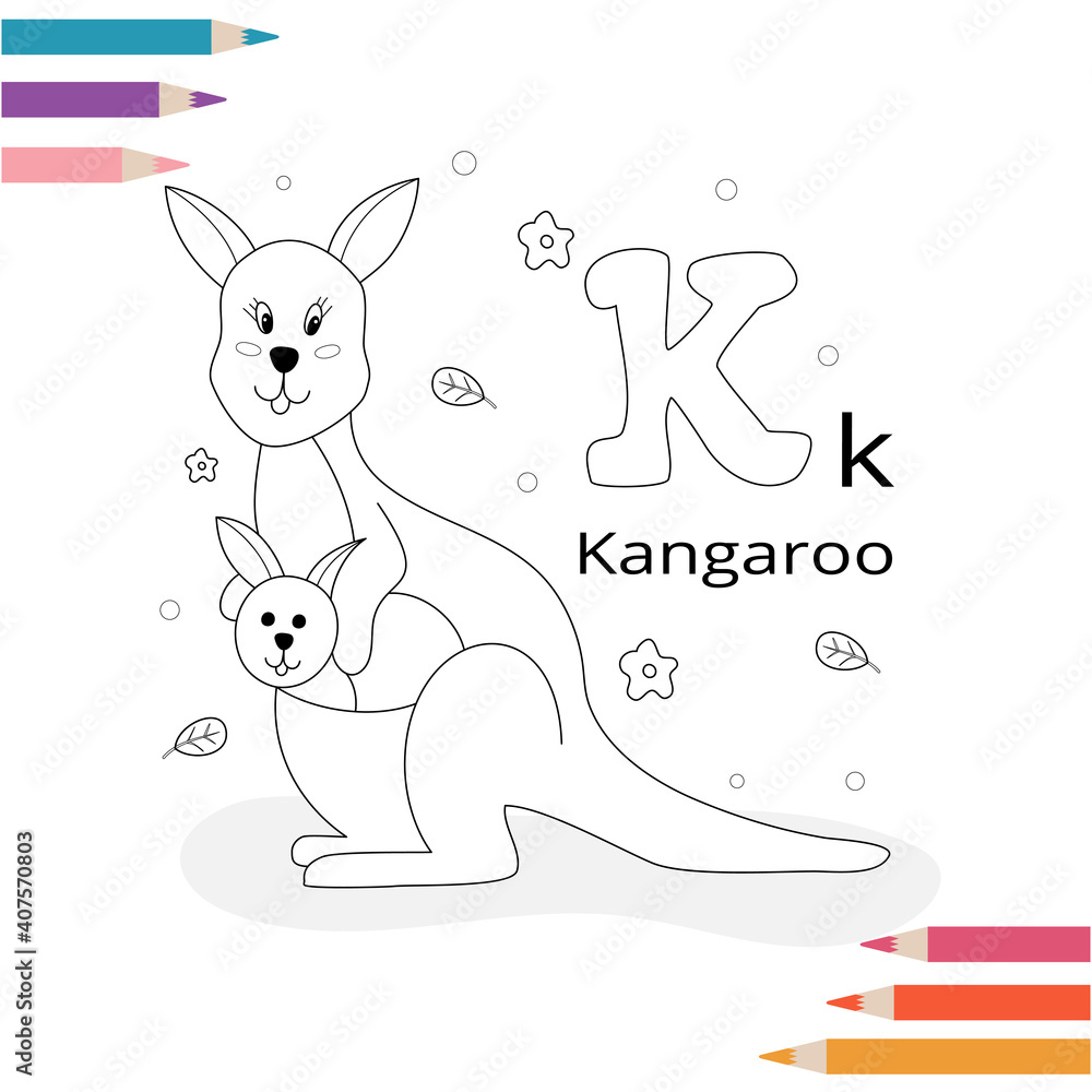 Animal alphabet coloring book page for kids. Vector illustration. Hand ...