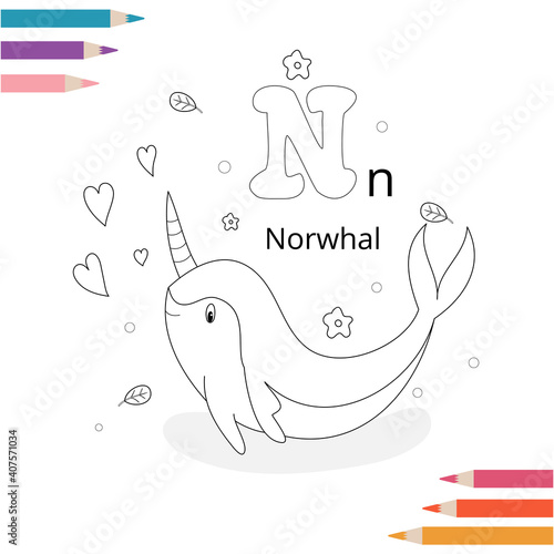 Animal alphabet coloring book page for kids. Vector illustration. Hand ...