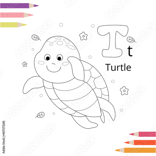 Animal alphabet coloring book page for kids. Vector illustration. Hand ...