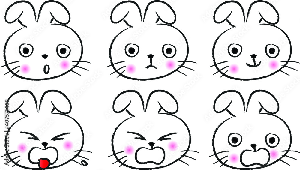 vector cartoon rabbit emoji life action set Stock Vector | Adobe Stock