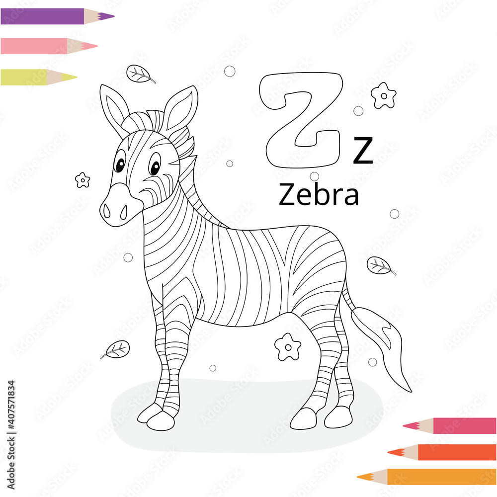 Animal alphabet coloring book page for kids. Vector illustration ...
