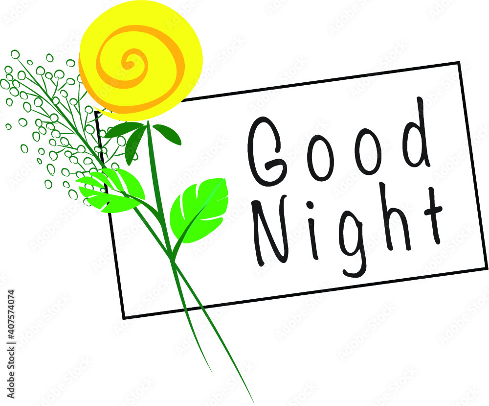 vector drawing rose with card good night Stock Vector | Adobe Stock