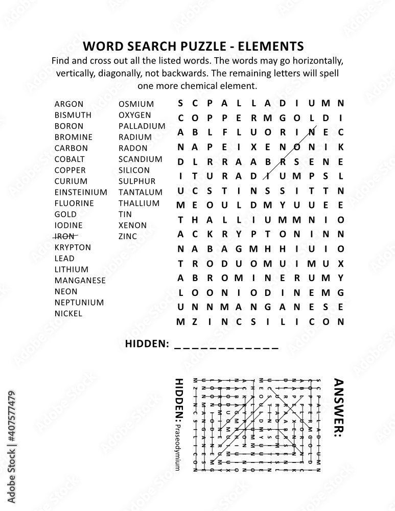 Chemical elements word search puzzle (suitable both for schoolchildren ...