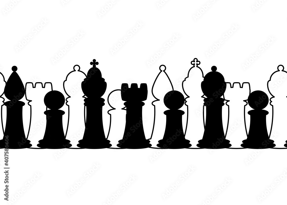 Seamless border with chess pieces. Vector background with chess king ...