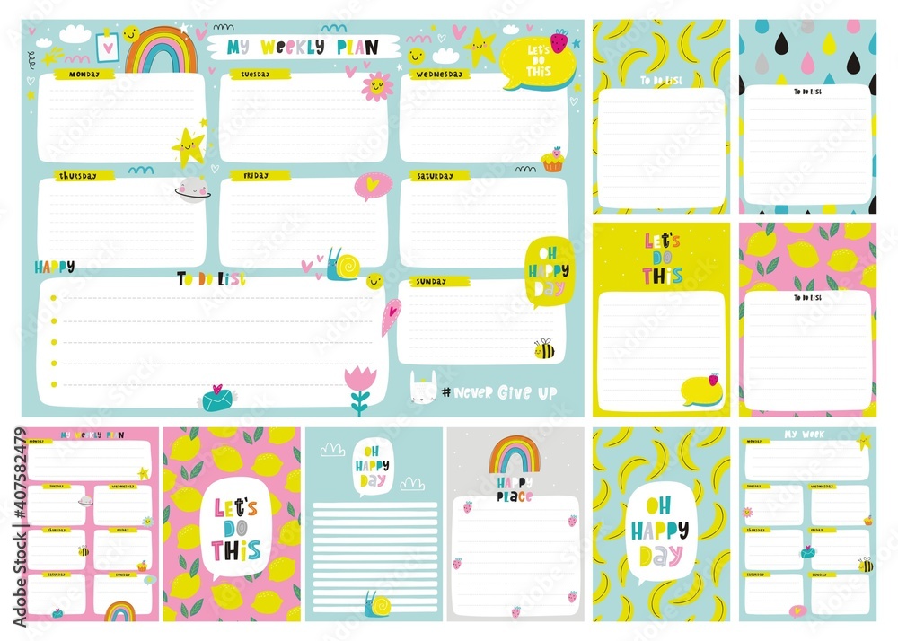Vector weekly planner template. Vector templates with cute design ...