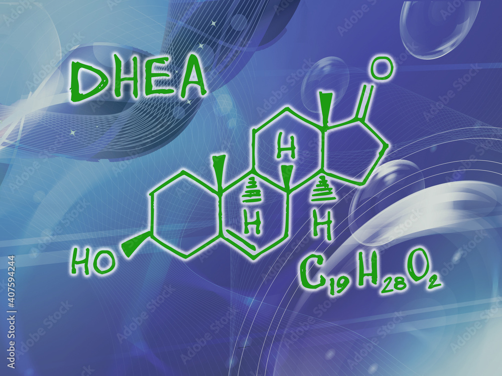 Chemical molecular formula of the hormone DHEA u Dehydroepiandrosterone ...