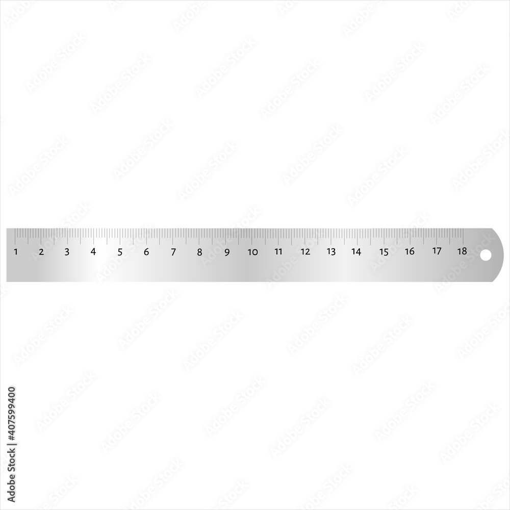 Realistic metal ruler 18 centimeters and metal ruler 7 inches. Stock ...