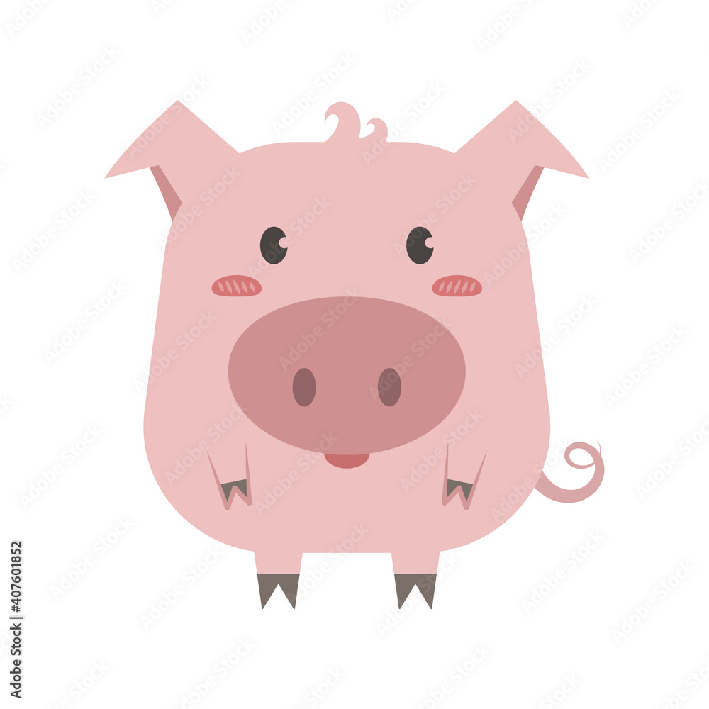 Pig vector illustration cartoon isolated on white background. Cute fat ...