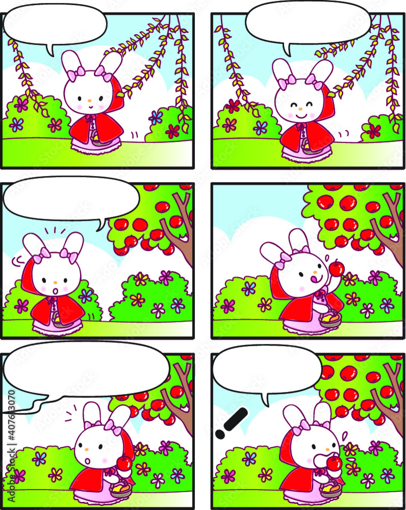 vector cartoon rabbit Fairy tale castle princess prince six-frame ...