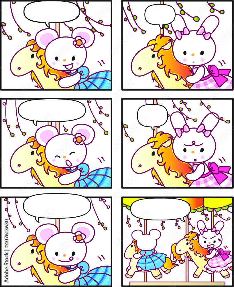 vector cartoon rabbit Fairy tale castle princess prince six-frame ...