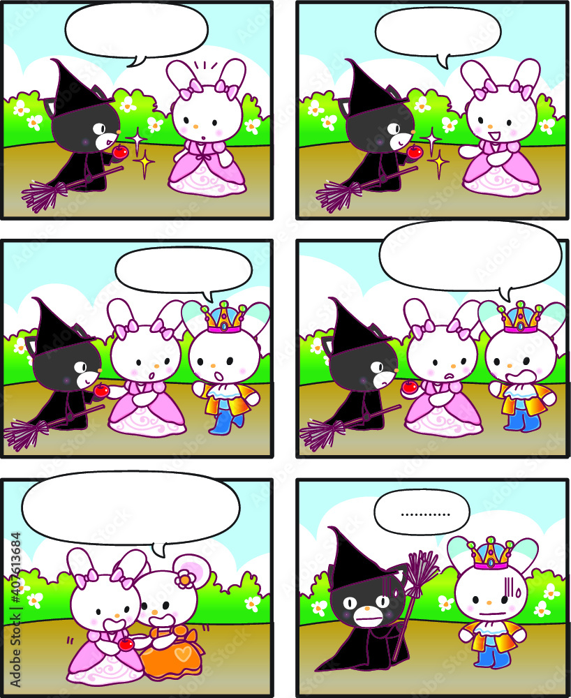 vector cartoon rabbit Fairy tale castle princess prince six-frame ...