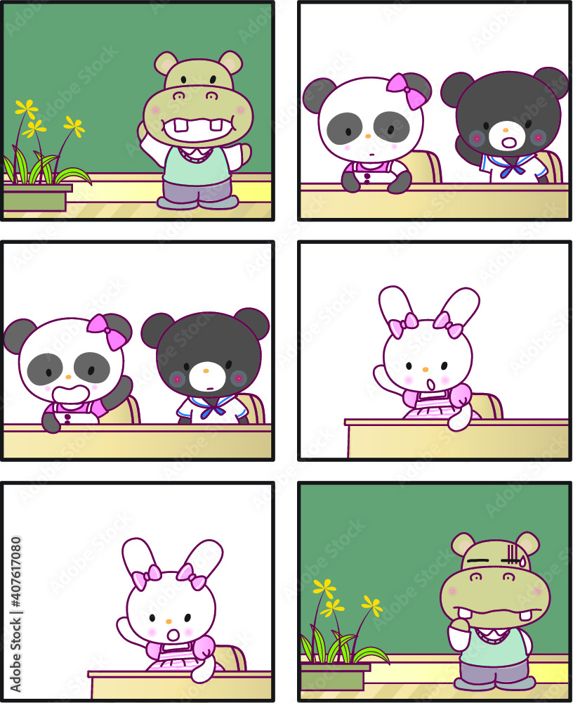 vector cartoon rabbit Fairy tale castle princess prince six-frame ...