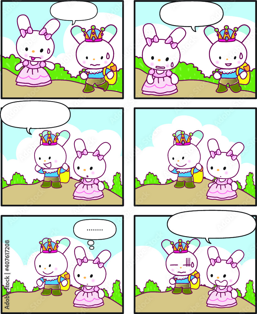 vector cartoon rabbit Fairy tale castle princess prince six-frame ...