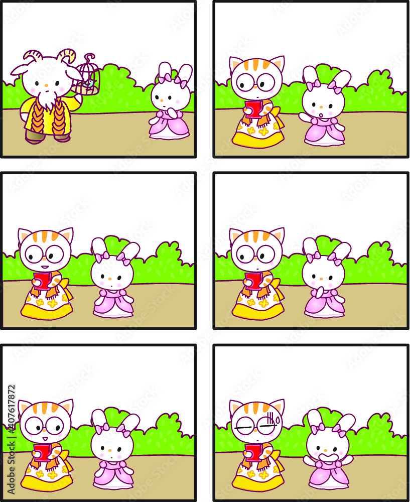 vector cartoon rabbit Fairy tale castle princess prince six-frame ...