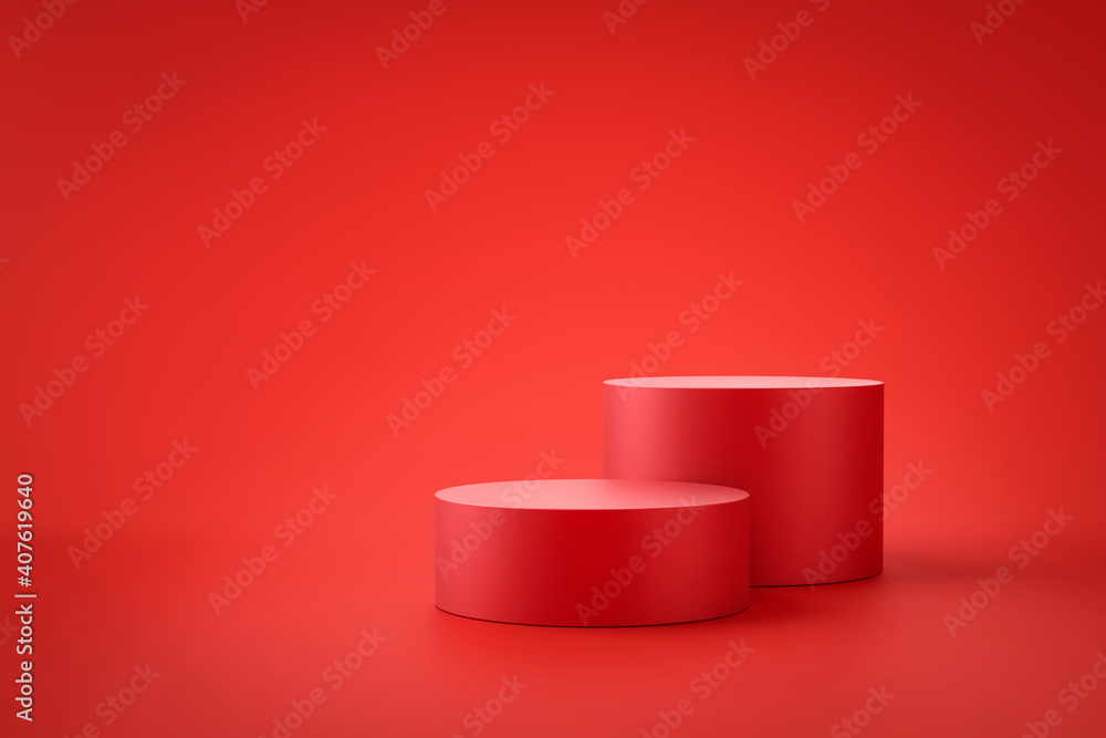 Red product background stand or podium pedestal on advertising display ...