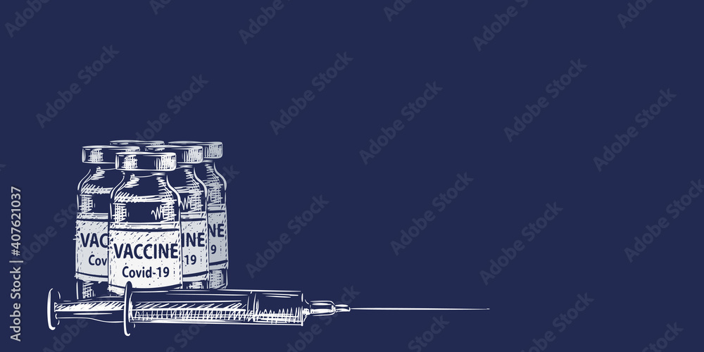 Vaccine Covid-19 banner, Few vials medicine bottles and syringe vector ...