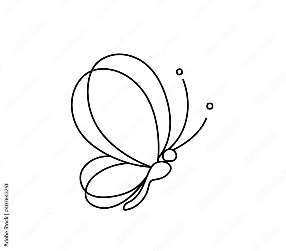 Vector isolated simple tiny line butterfly. Single line butterfly wings ...