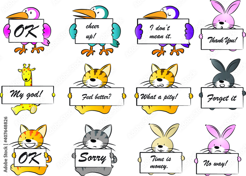 vector cartoon animals emoji emoticon pack Stock Vector | Adobe Stock