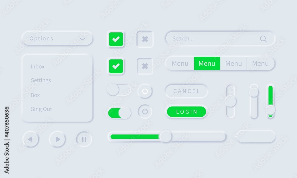 Neumorphism icons. Neumorphic UI UX white user interface web buttons ...